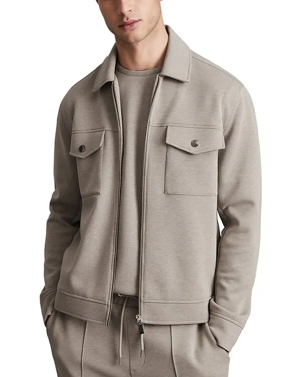 REISS Medina Interlock Zip-up Jacket - Taupe
