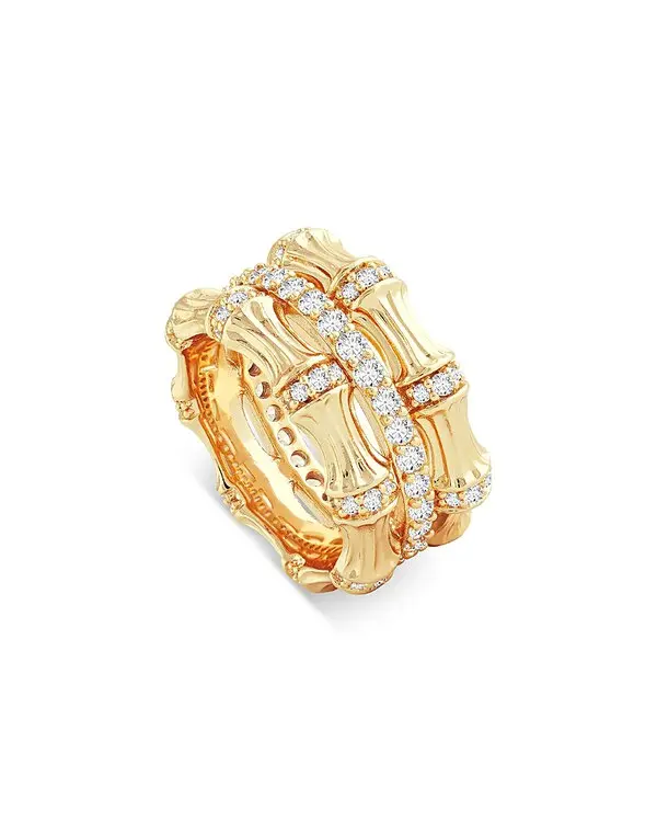 ANABEL ARAM Sculpted Bamboo Stack Ring In 18k Plated