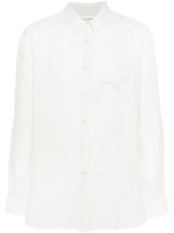 Saint Laurent Logo-embroidered Striped Shirt - White