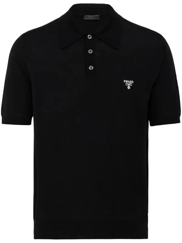 Prada Logo-embroidered Wool Polo Shirt - Black