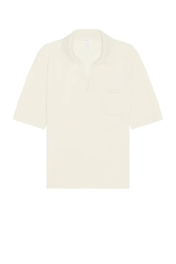 Saint Laurent Polo Manches Courtes In Black - Ecru