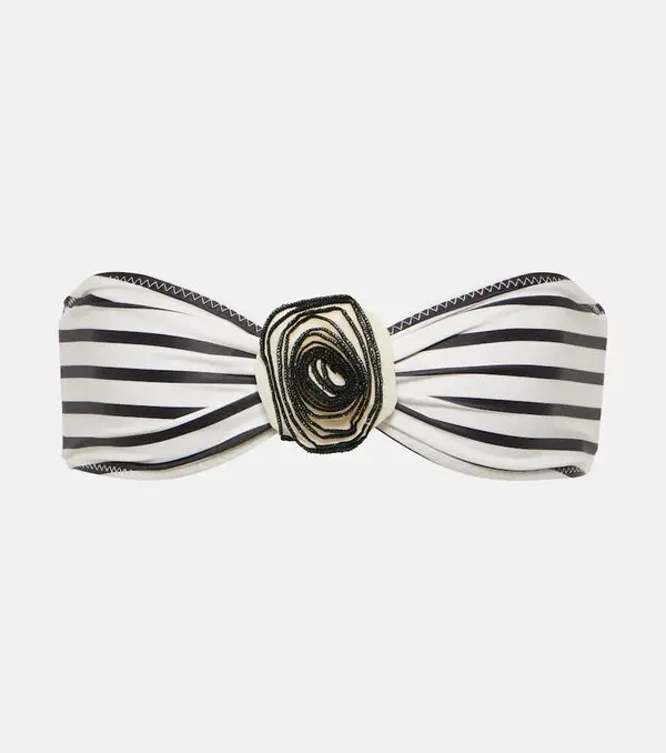 SAME Rose Floral-appliqué Bandeau Bikini Top - Beige