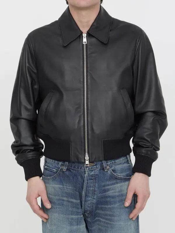 Buy Ami Paris Leather Bomber Jacket - Black At 33% Off | Editorialist