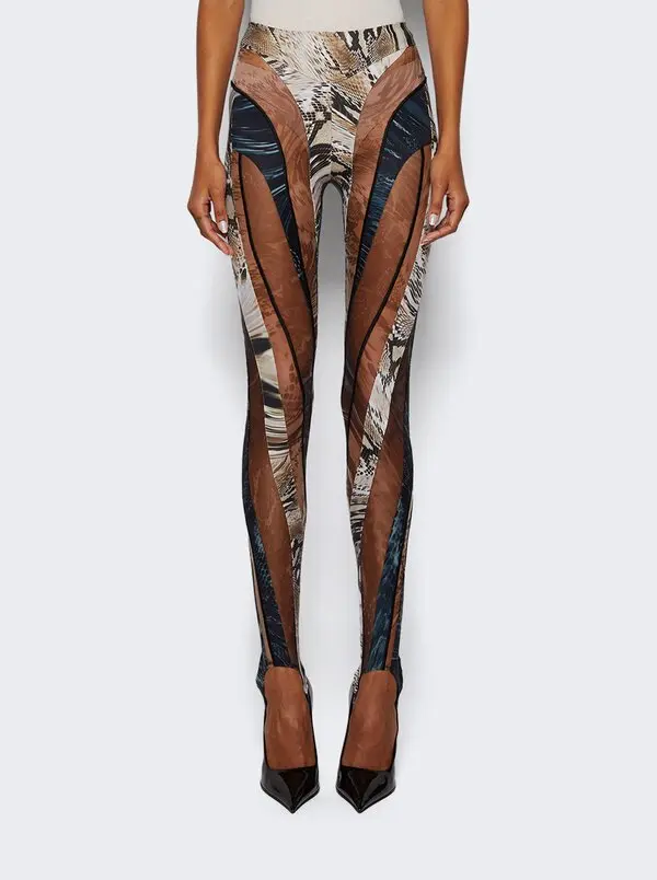 MUGLER Sheer Spiral Leggings - Snake Roccia And Black