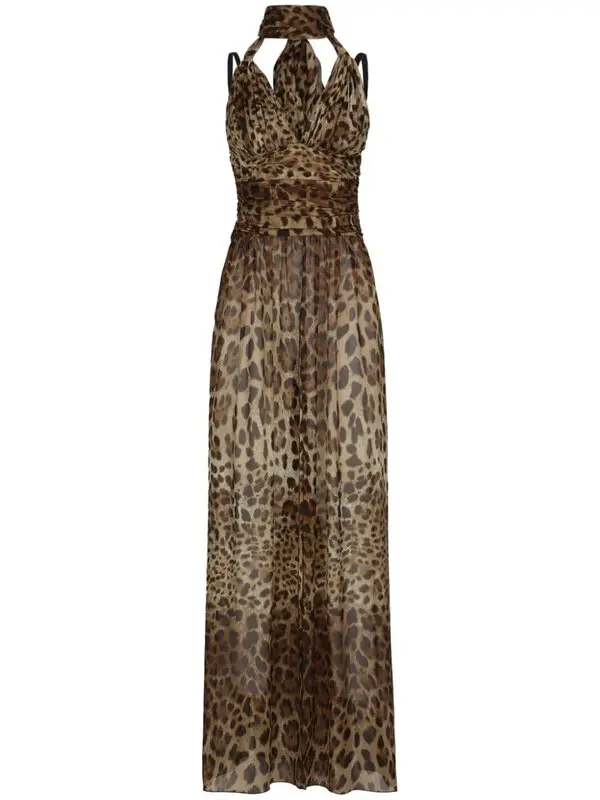 Dolce & Gabbana Leopard-print Halterneck Gown - Brown