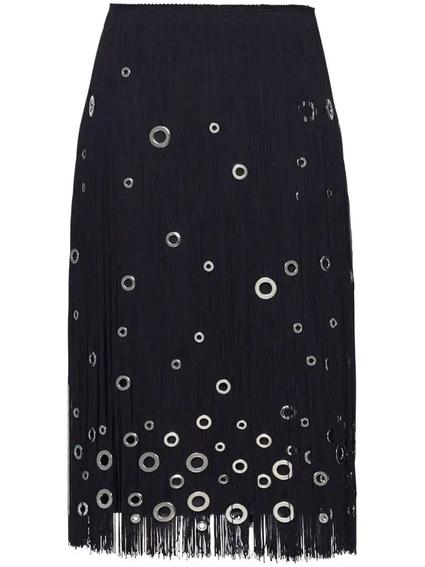 Prada Eyelet-embellished Fringe Skirt - Blue