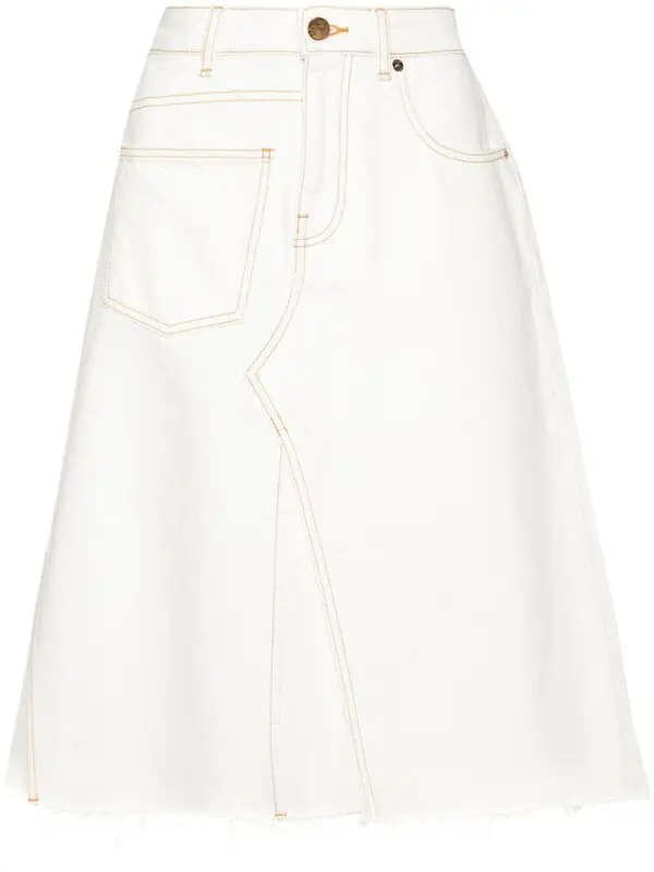 Tory Burch Deconstructed Denim A-line Skirt - Neutrals
