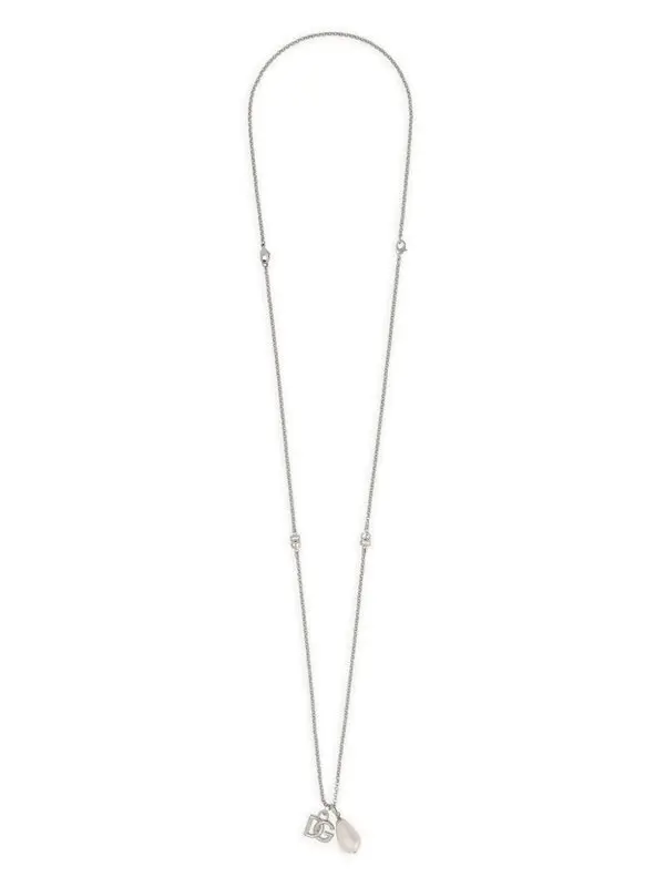 Dolce & Gabbana Logo And Pearl Pendant Necklace - Silver
