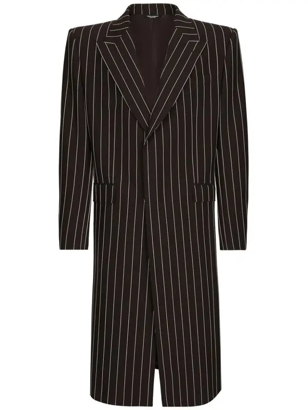 Dolce & Gabbana Pinstripe Virgin Wool Coat - Black