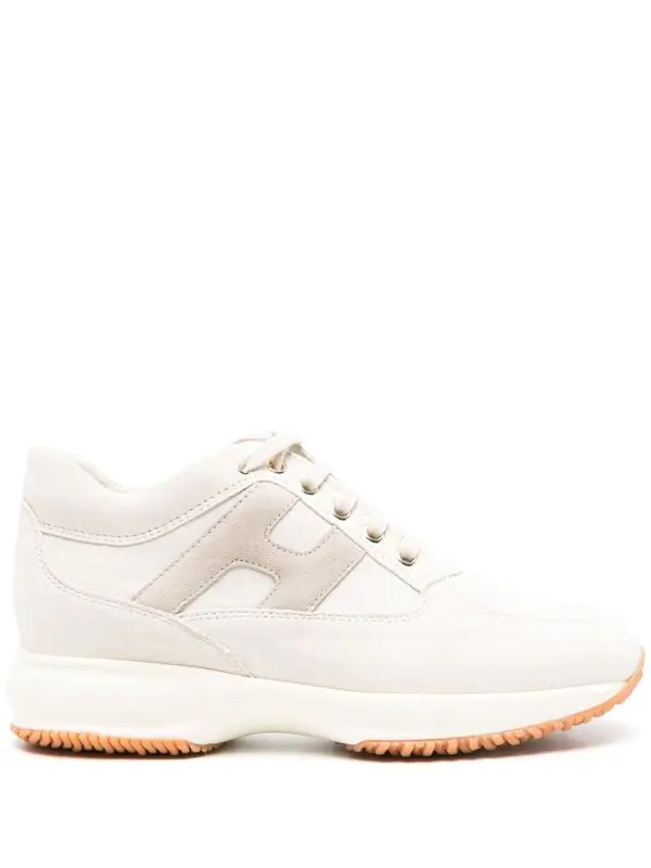 Hogan Logo-patch Suede-panelled Sneakers - Neutrals