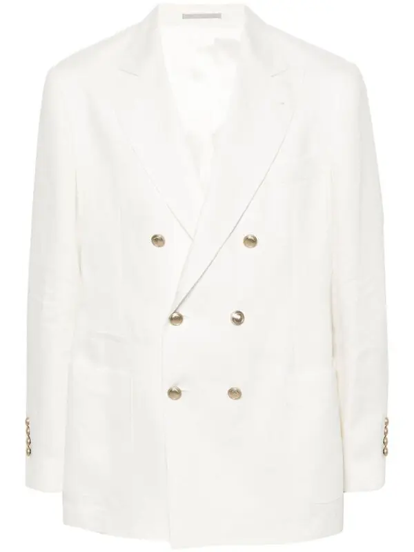 Brunello Cucinelli Double-breasted Linen Blazer - White