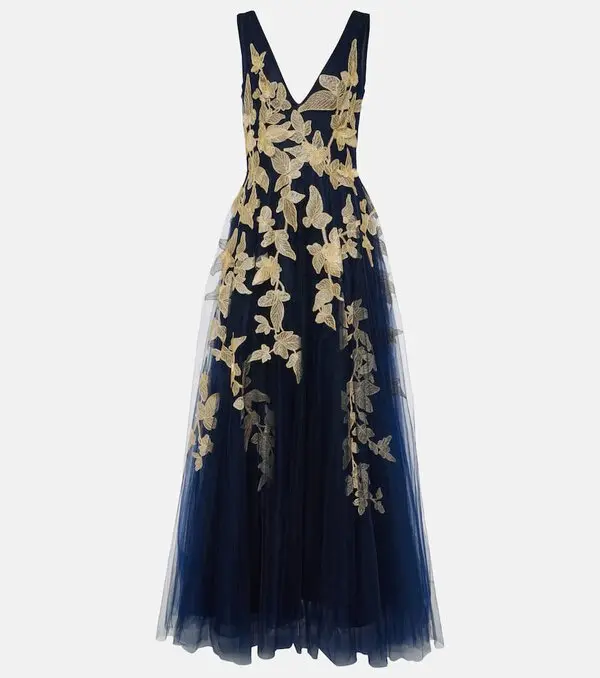 Costarellos Arcangela Appliqué Tulle Gown - Blue