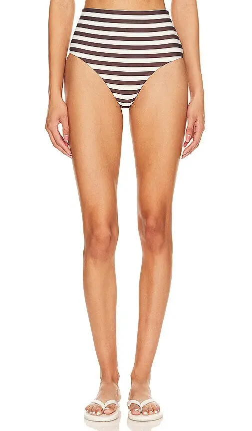 ANEMOS High Waist Cheeky Bikini Bottom - Espresso Even Stripe