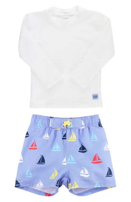 RUGGEDBUTTS Long Sleeve Two-piece Rashguard Swimsuit - Sailboat Multi