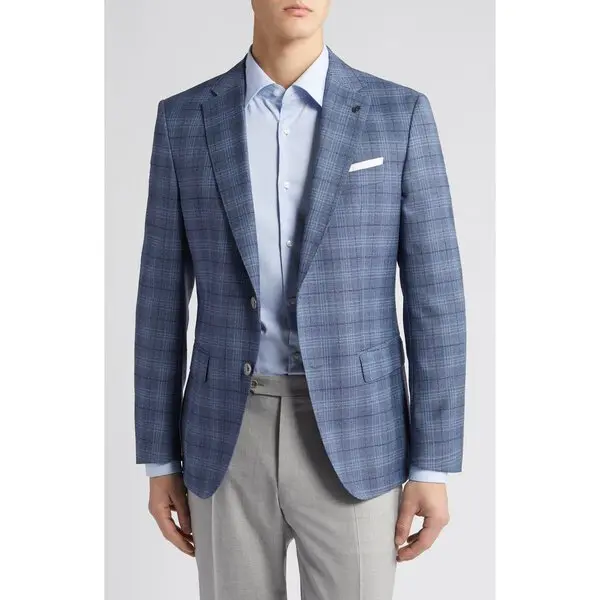 Hugo Boss Hutson Plaid Wool Sport Coat - Open Blue
