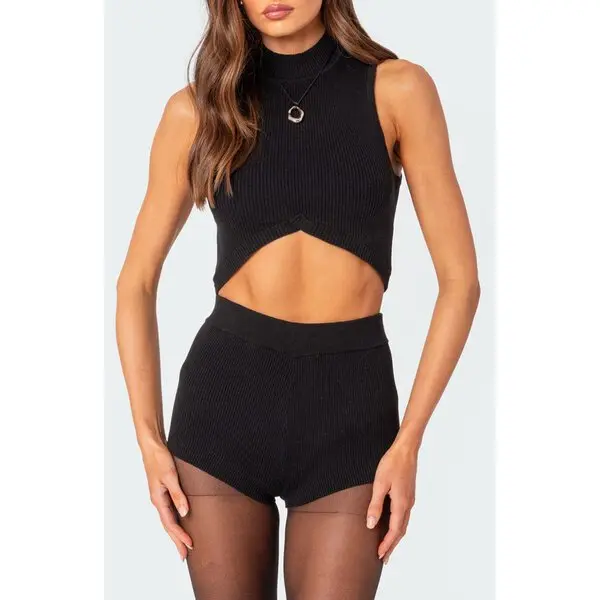EDIKTED Marcus Mock Neck Rib Crop Sweater