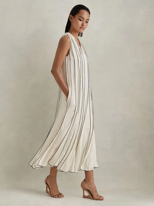 REISS Sarah Contrast Ruffle Midi Dress
