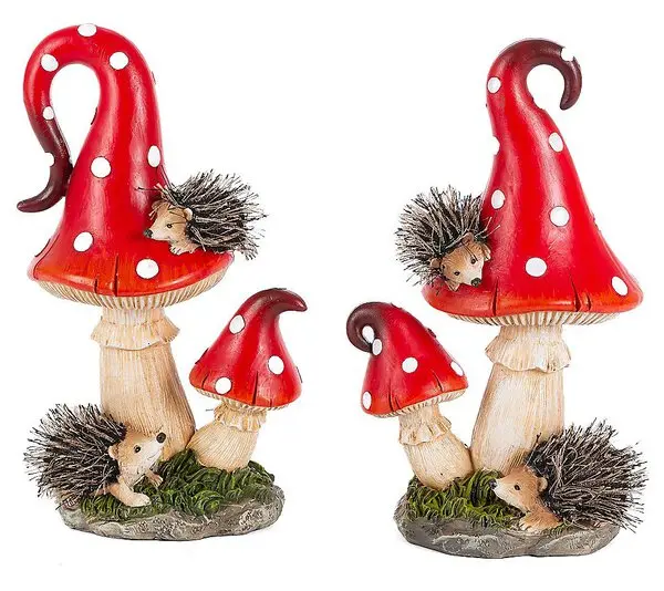 GERSON INTERNATIONAL Hedgehogs On Mushrooms Set Of 2 Gerson Inter National