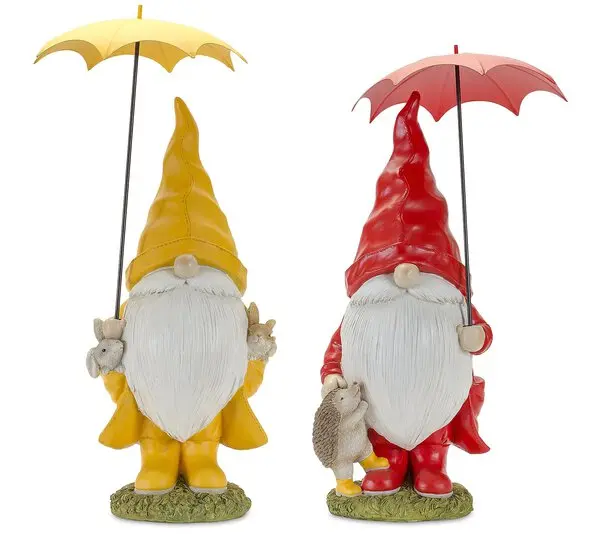 MELROSE Gnome With Umbrella And Woodland Animal S