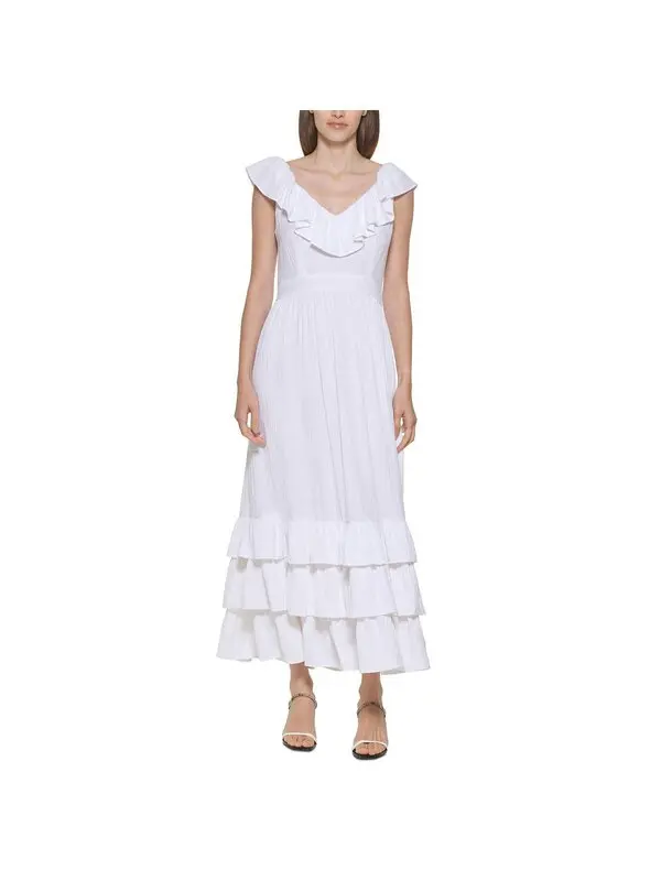 Buy Calvin Klein Ruffled Scoop Neck Maxi Dress - White At 44% Off ...