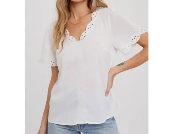 Buy BLUIVY Scallop Edge Blouse In Ivory - Multi At 43% Off | Editorialist