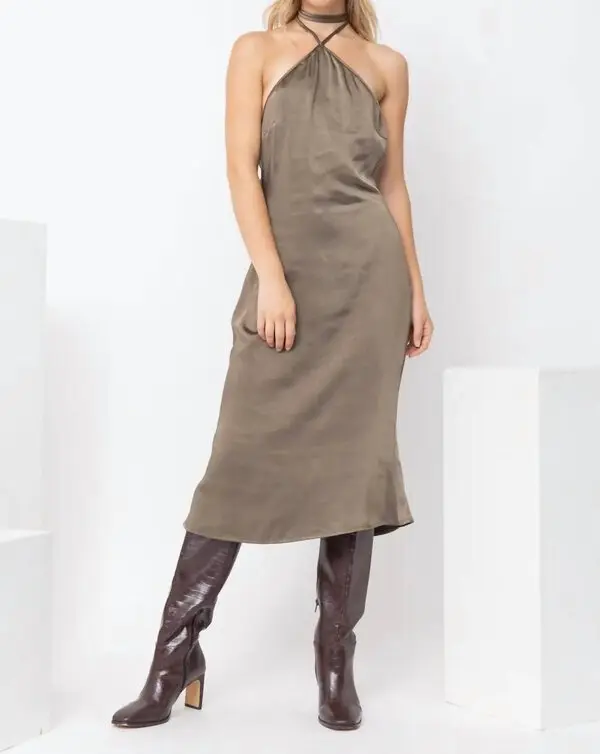 Buy Pretty Garbage Satin Slip Dress In Dark Olive - Green At 34% Off ...