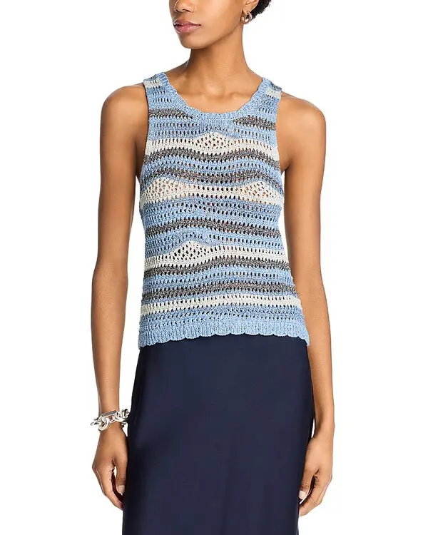 Steve Madden Hannah Striped Crochet Sleeveless Sweater - Indigo Blue