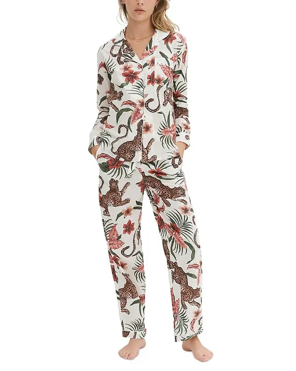 Desmond & Dempsey Jag Long Pajama Set - Cream
