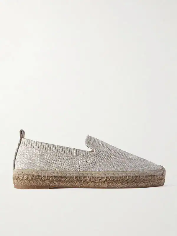 Brunello Cucinelli Metallic Stretch-knit Espadrilles - Silver ...