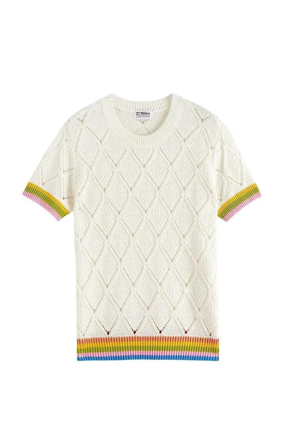 27 Miles Malibu Adriel Cotton Pointelle Top With Trims - Stripe