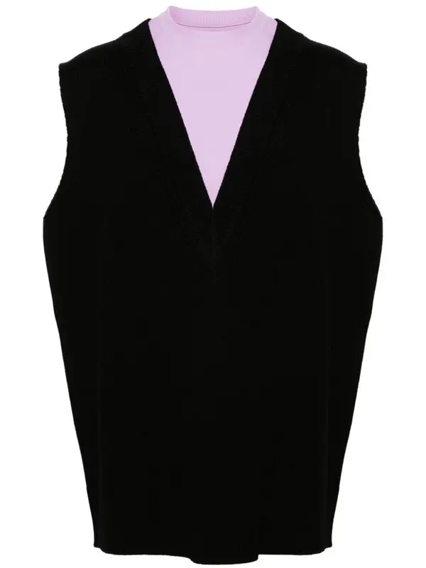 JIL SANDER Two-tone Knitted Vest - Black