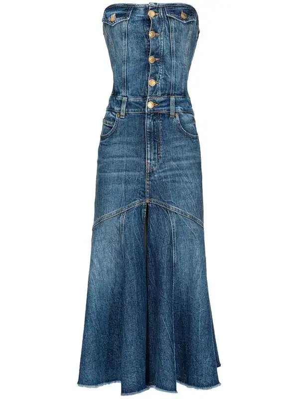 white christmas dresses Black Denim Bandeau Midi Dress – self-portrait-US