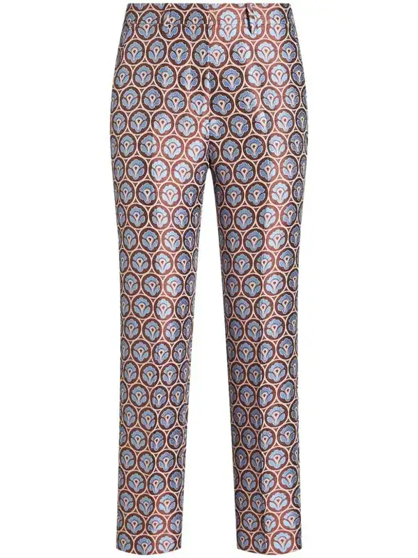 Etro Floral-Jacquard Cigarette Trousers In Blue - 69% Off