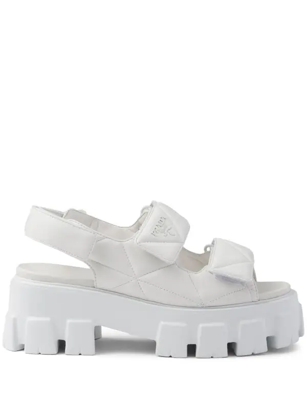Prada Monolith Quilted Leather Sandals - White