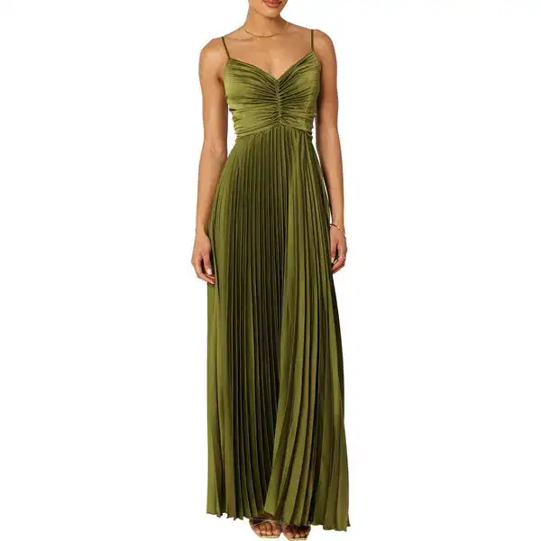 petal and pup emerald green dress Crinkle Satin Sleeveless Maxi Wrap Dress | Gown main image 0