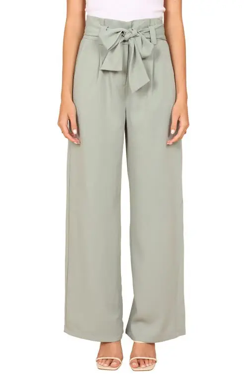 PETAL & PUP Kieran Tie Waist Wide Leg Pants - Sage Green