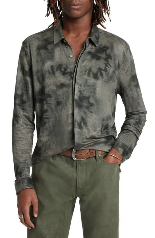 John Varvatos Camellia Tie Dye Slub Knit Linen Button-up Shirt - Flagstone Grey