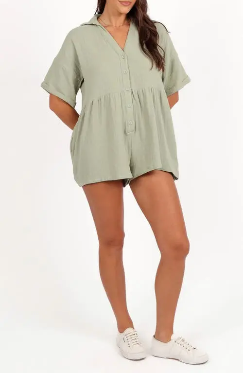 PETAL & PUP Winny Crinkle Cotton Romper - Sage Green