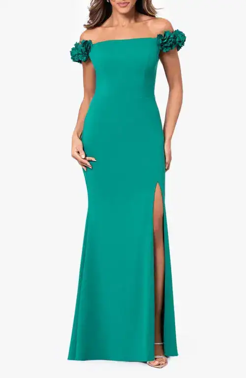 Xscape Evenings Flower Off-The-Shoulder Gown In Green - 72% Off |  Editorialist