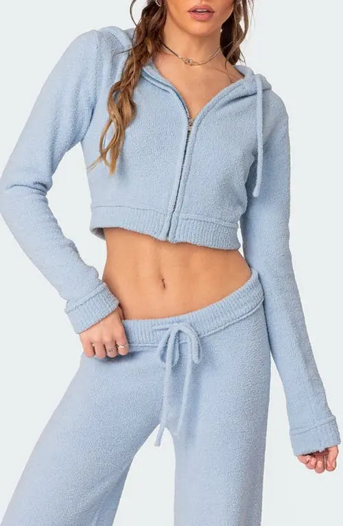 EDIKTED Plush Crop Hoodie - Blue