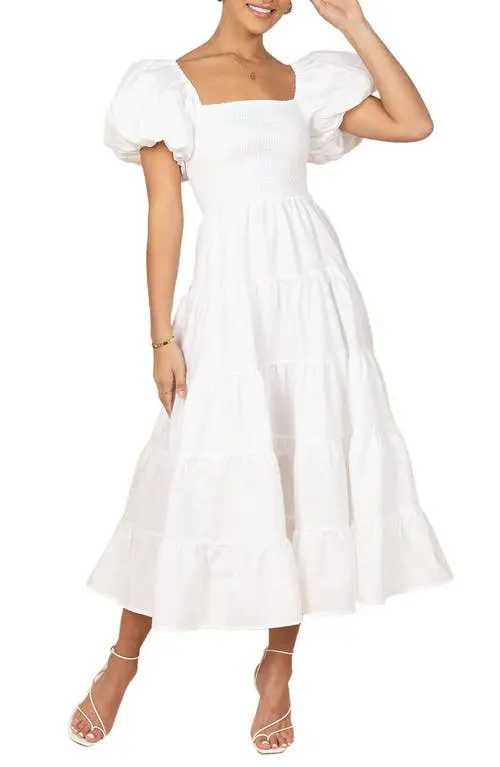 PETAL & PUP Annette Puff Sleeve Midi A-line Dress - White