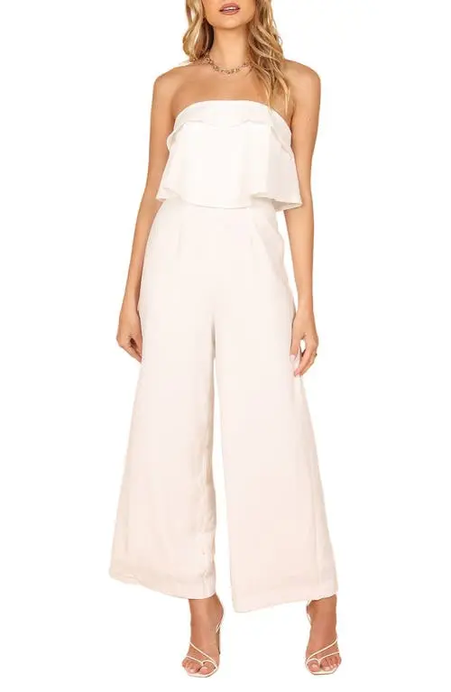PETAL & PUP Katia Strapless Wide Leg Jumpsuit - White