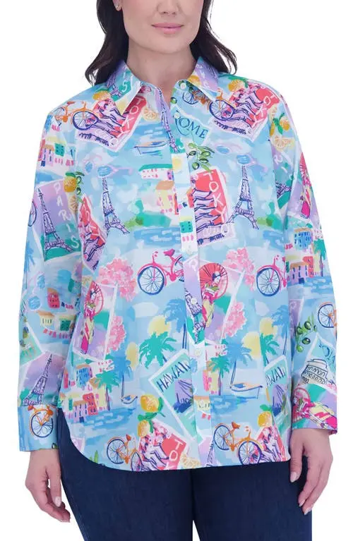 Foxcroft Meghan Travel Print Button-up Shirt