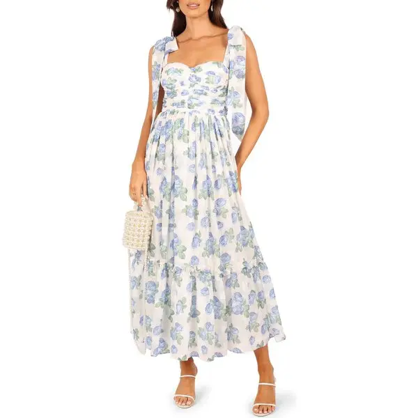 PETAL & PUP Floret Bow Strap Midi Sundress - Blue