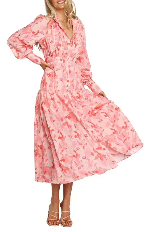 PETAL & PUP Forever Print Long Sleeve Tiered Midi Dress