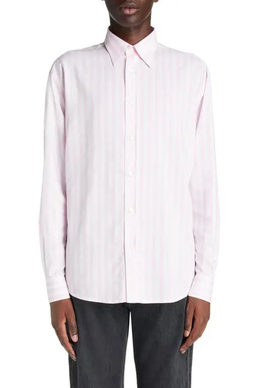 Acne Studios Embroidered Logo Stripe Button-up Shirt - Pink/white