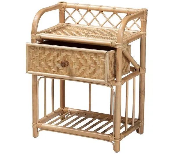 BAXTON STUDIO Kobie Natural Brown Rattan 1-dra Wer Nightstand