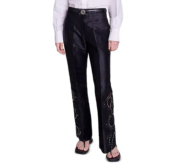 Maje Plint Embroidered Flared Pants - Black | Editorialist