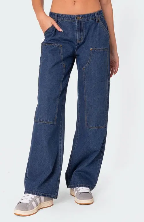 EDIKTED Ayla Low Rise Carpenter Jeans - Blue