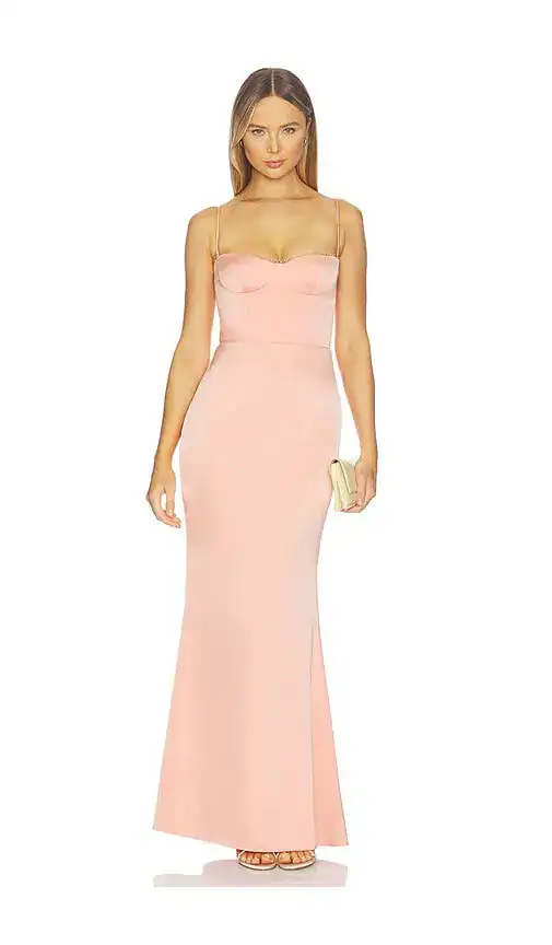 pearl pink lace dress Abigail Pink Lace Dress with Pearl Accents main image 1